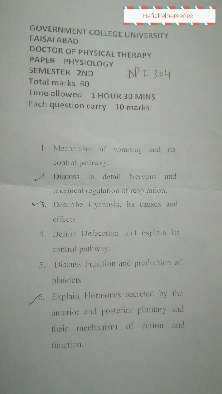 Past Papers (Second Semester) DPT Goverment College University ...