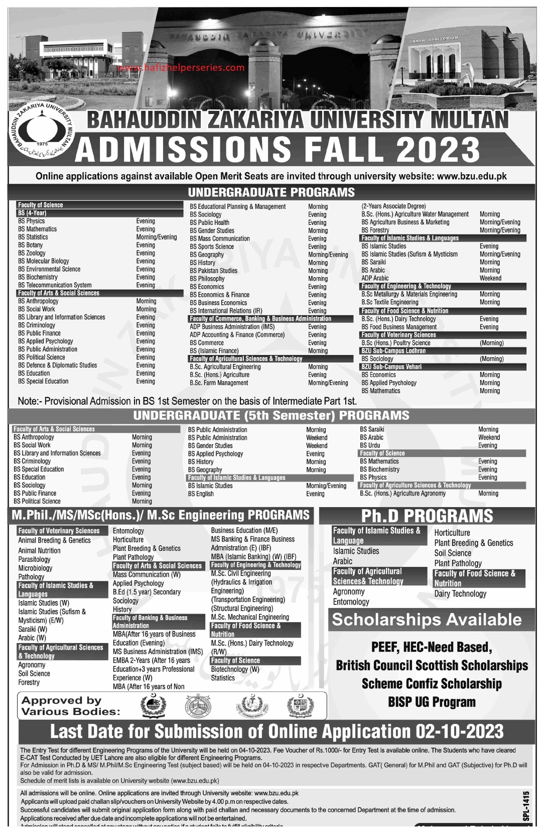 BZU Multan Admissions 2023- Hafiz Helper Series