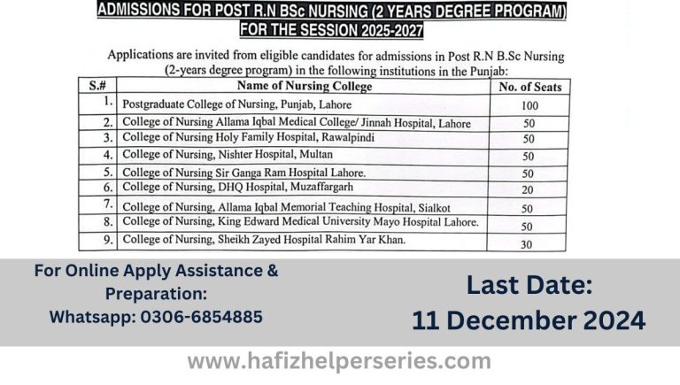 Post RN BSc Nursing Admissions 2025 2-Year Program in Punjab